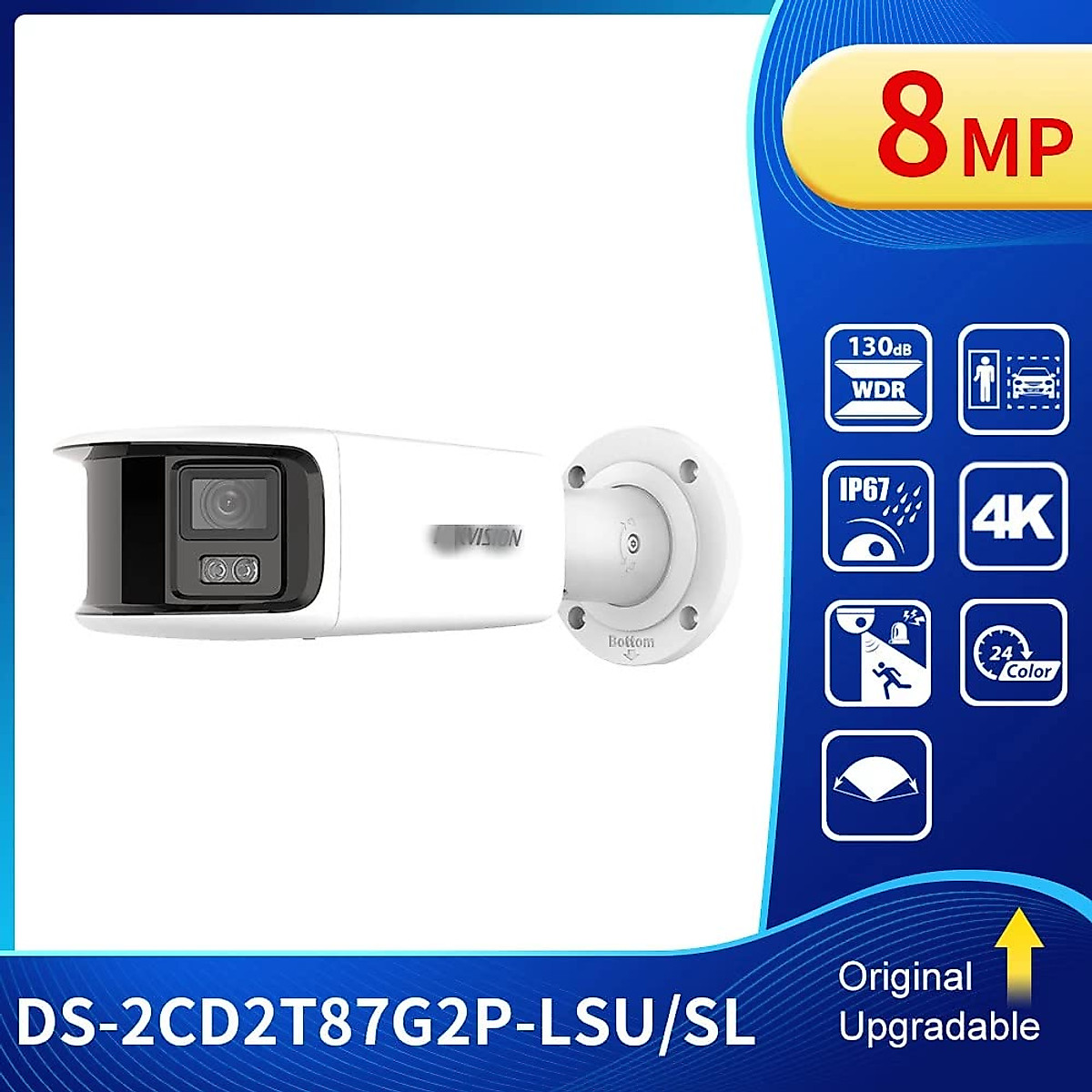 DS-2CD2T87G2P-LSU/SL 4mm IP Camera 8MP 4K Panoramic Bullet Camera 24/7 Colorful Fixed Turret Network Camera,Active Strobe Light,Audio Alarm,Smart Human/Vehicle,130dB WDR,H.265+,Weatherproof IP67