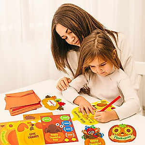 CY2SIDE 24PCS Thanksgiving Thankful Cards Craft Kit for Kids DIY Pumpkin Football Turkey Greeting Cards with Envelopes Stickers Fall Paper Craft Kit School Art Activity Gift Cards for Mother Father