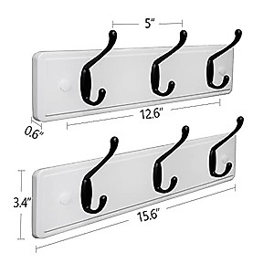 Coat Rack Wall Mount(2 Pack), Rustic Coat Hanger with 3 Hooks (15.6"L), Sturdy Hat Rack for Wall Hanging Coat Hat Key Mask Sunglasses Towel Cup, for Entryway Closet Bathroom Kitchen, White