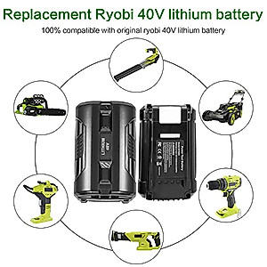 Futurebatt [2-Pack] High Output 6.0 Ah! 40 Volt Replacement Battery for RYOBI 40V Power Tools OP4026 OP40201 OP4030 OP4040 OP4050 OP4060 for RYOBI 40V Batteries