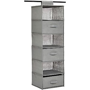 Amazon Basics 6-Tier Hanging Shelf Closet Storage Organizer with Removable Drawers, Grey, 6.9"D x 13.6"W x 12.2"H
