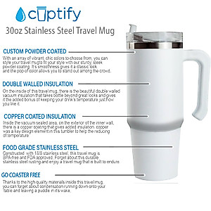 Personalized 30 oz Travel Mug - Elaborate Circle Monogram - White Custom Engraved Cup with Handle Vacuum Insulated Tumbler Birthday Gift for Women, Men, Beer and Drinks