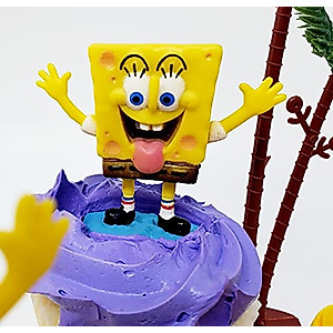 Spongebob Squarepants 11 Piece Birthday Cupcake Topper Set Featuring 2" to 3" Cupcake Toppers of Squidward, Sandy Cheeks, Patrick Star, Mr. Krabs, Plankton, Gary and More