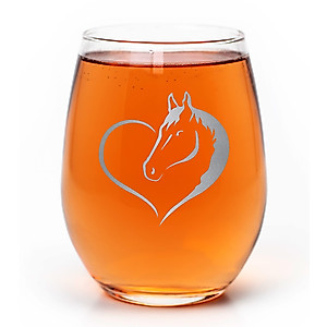 Promotion & Beyond Heart Horse Design Love Horse Riding Ranch Farmhouse for Animal Lovers Stemless Wine Glass