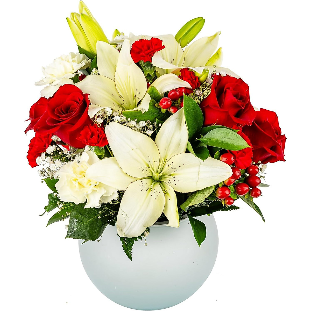 Modern Love | Red, White, Fresh Flower Arrangement with Vase | Arabella Bouquets | Flowers for Delivery, Christmas, Birthday, Congratulations | Premium Hydrated Shipping