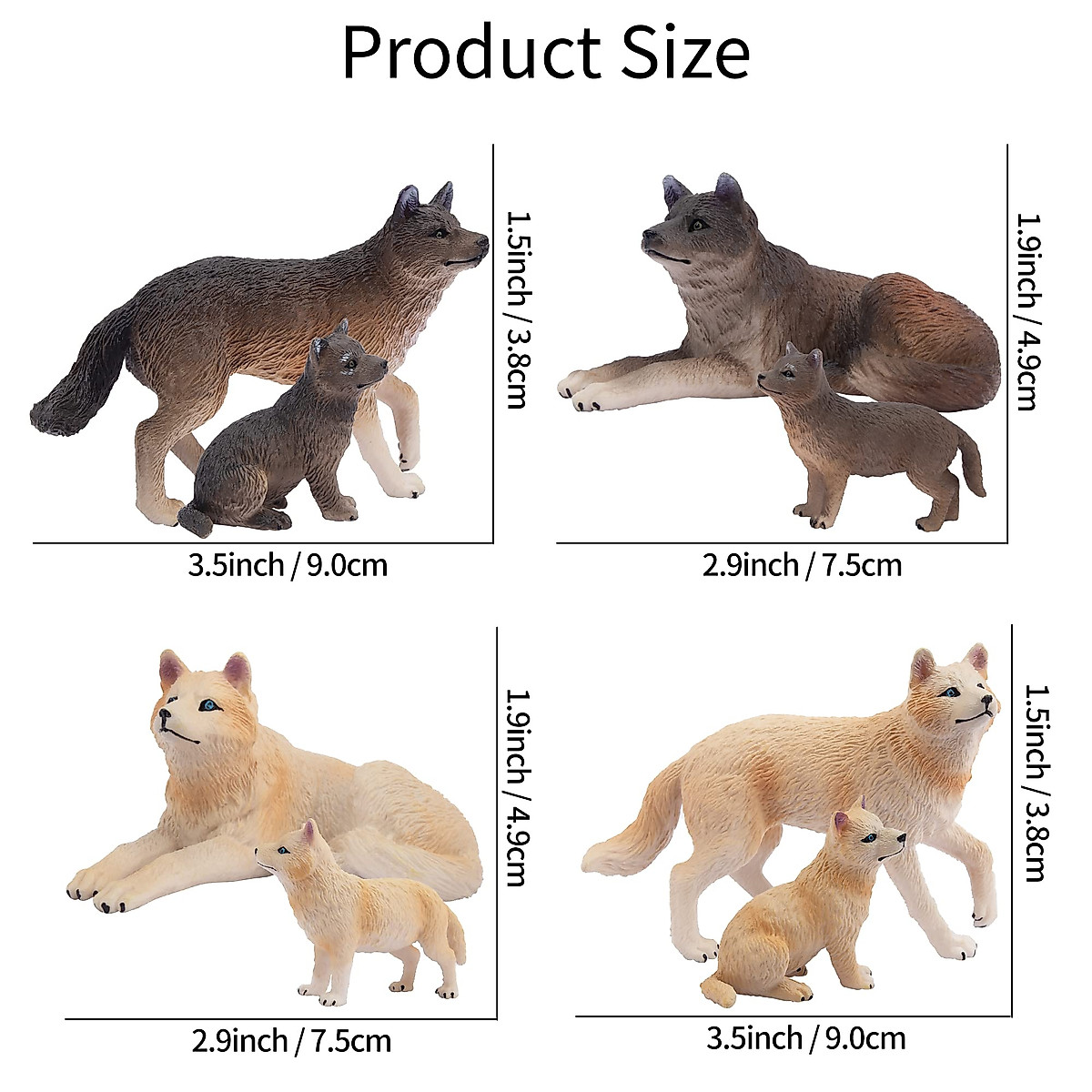 Toymany 8PCS Wolf Figures Forest Animals Toy Figurines - Realistic Jungle Zoo Animal Figurines，Educational Toy Cake Toppers Christmas Birthday Gift for Kids Boys Girls