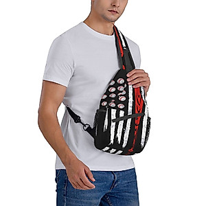 Lunepon Baseball And American Flag Sling Backpack Crossbody Shoulder Bags For Women Men, Sling Bag Travel Hiking Chest Bag Daypack Unisex