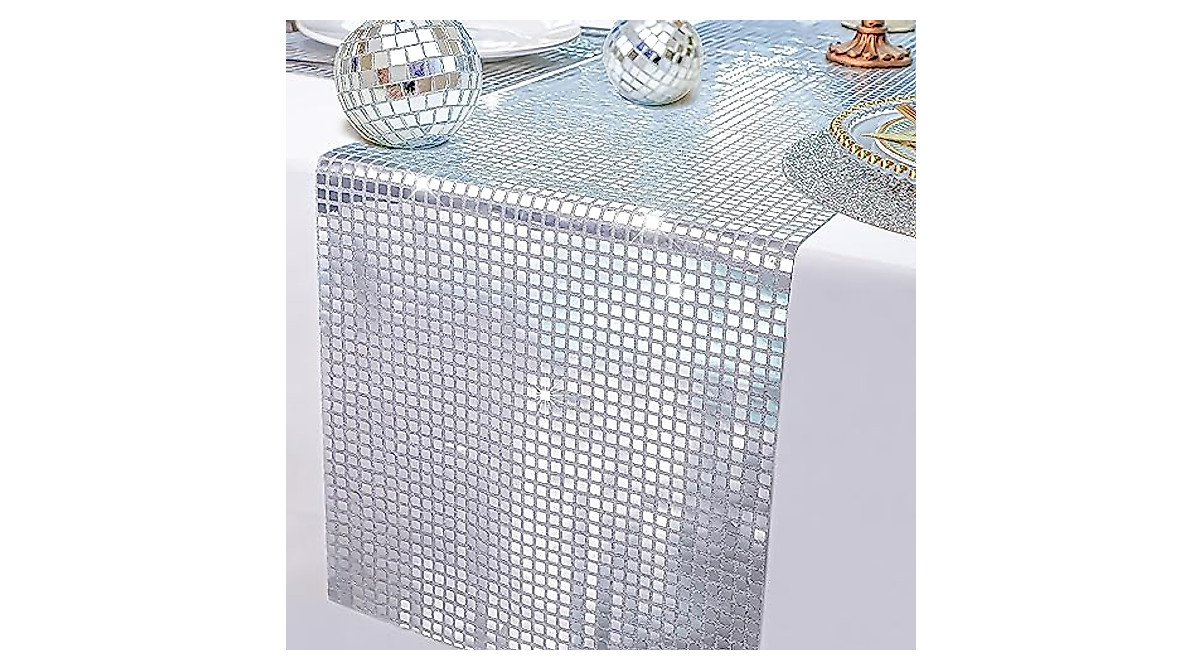 Sparkling Silver Disco Party Table Runner - 72 Inches