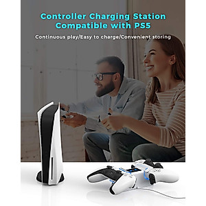 Vivefox Upgraded PS5 Controller Charger, Dual Charging Dock Station for Playstation 5 PS5 Controller with 5V/1.2A Fast Charging Cable, Playstation 5 Charging Station with LED Indicator