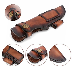 Tourbon Leather Fixed Blade Knife Sheath with Fire Starter Slot for Outdoor Hunting Bushcraft Camping