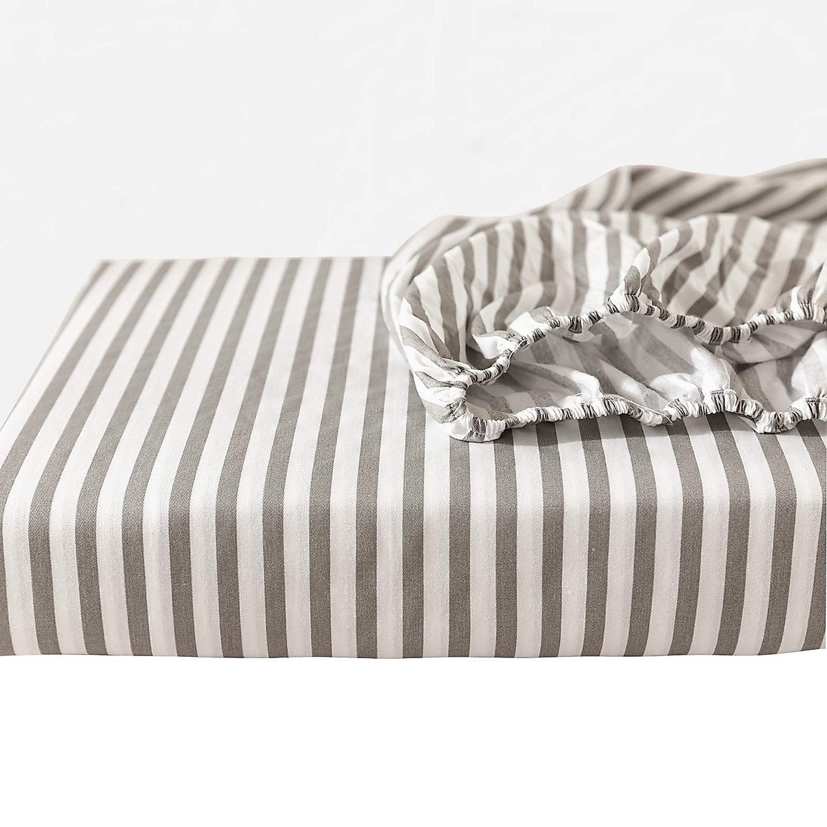 JELLYMONI 4-Piece Striped Cotton Sheet Set | Ultra-Soft, Brushed Bedding Sheets & Pillowcases | Wrinkle Free, Comfortable, All-Season Bed Sheets(Grey,Queen)