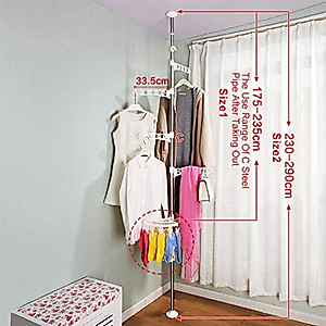 Hershii Portable Indoor Garment Coat Drying Rack Free Standing Clothes Storage Hanger Telescopic Tension Pole DIY Floor to Ceiling Lundry Racks Adjustable Organizer System with 11 Clips - Ivory