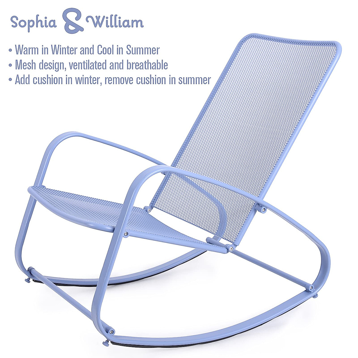 Sophia & William Outdoor Patio Rocking Chair Padded Steel Rocker Chairs Support 300lbs, Blue