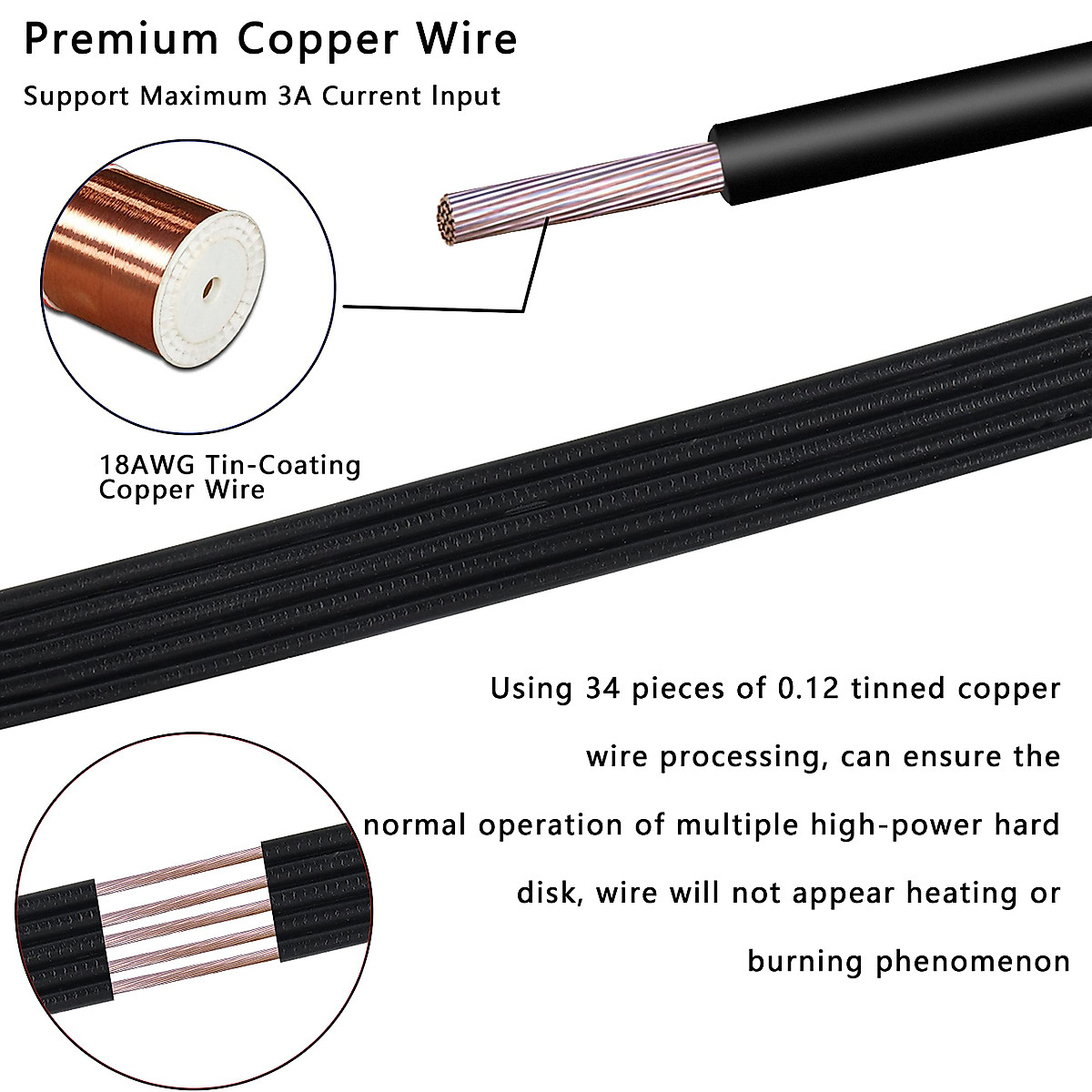 XMSJSIY SATA Power Y Splitter Cable Adapter Connector 15 Pin SATA Male to Dual Female Hard Drive HDD SSD Extension Power Cable-22cm/8.6inch