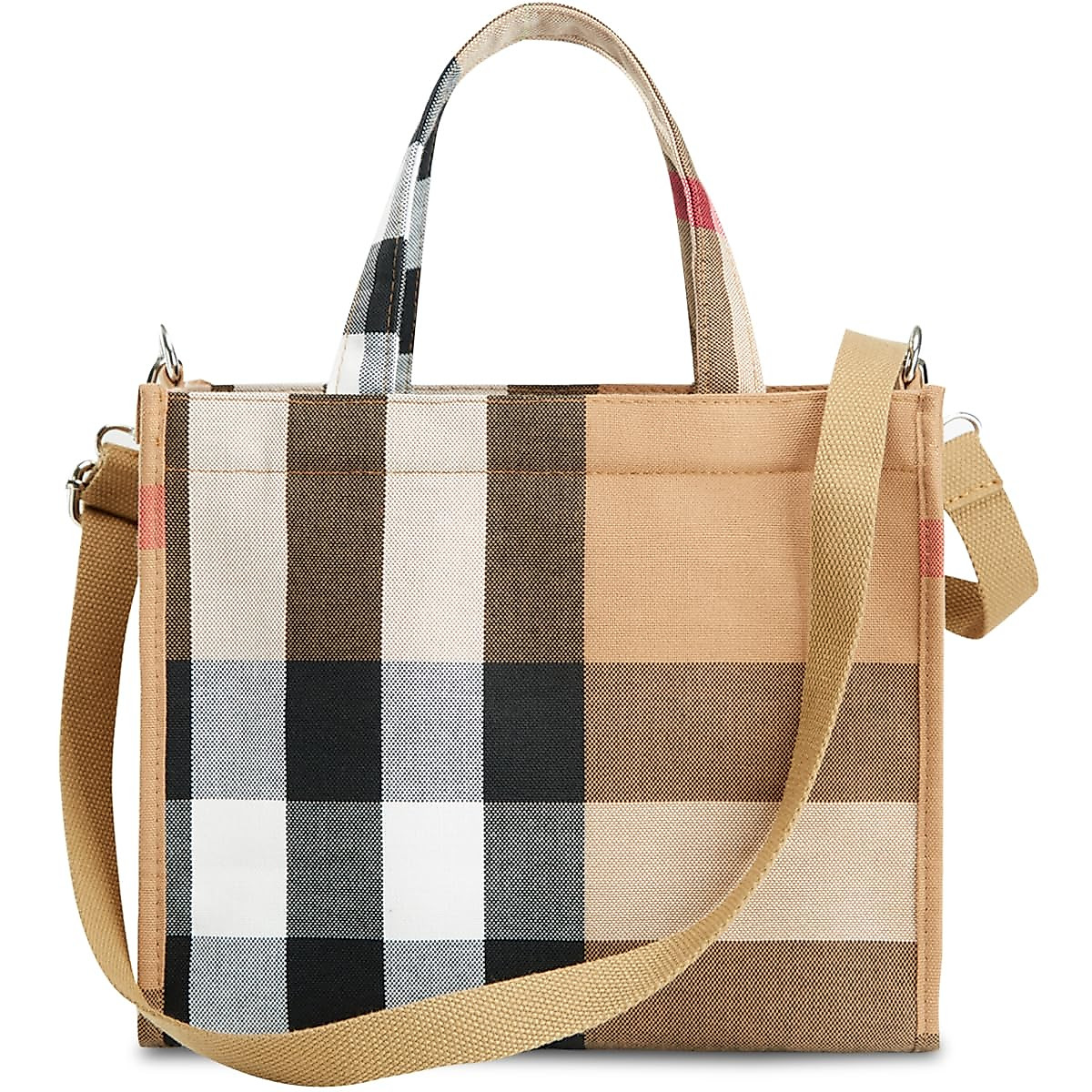 Canvas Tote Bag for Women,Zipper Crossbody Handheld Bag Travel Tote Handbag Shoulder Bag with Purse Satchel Bag (Brown)