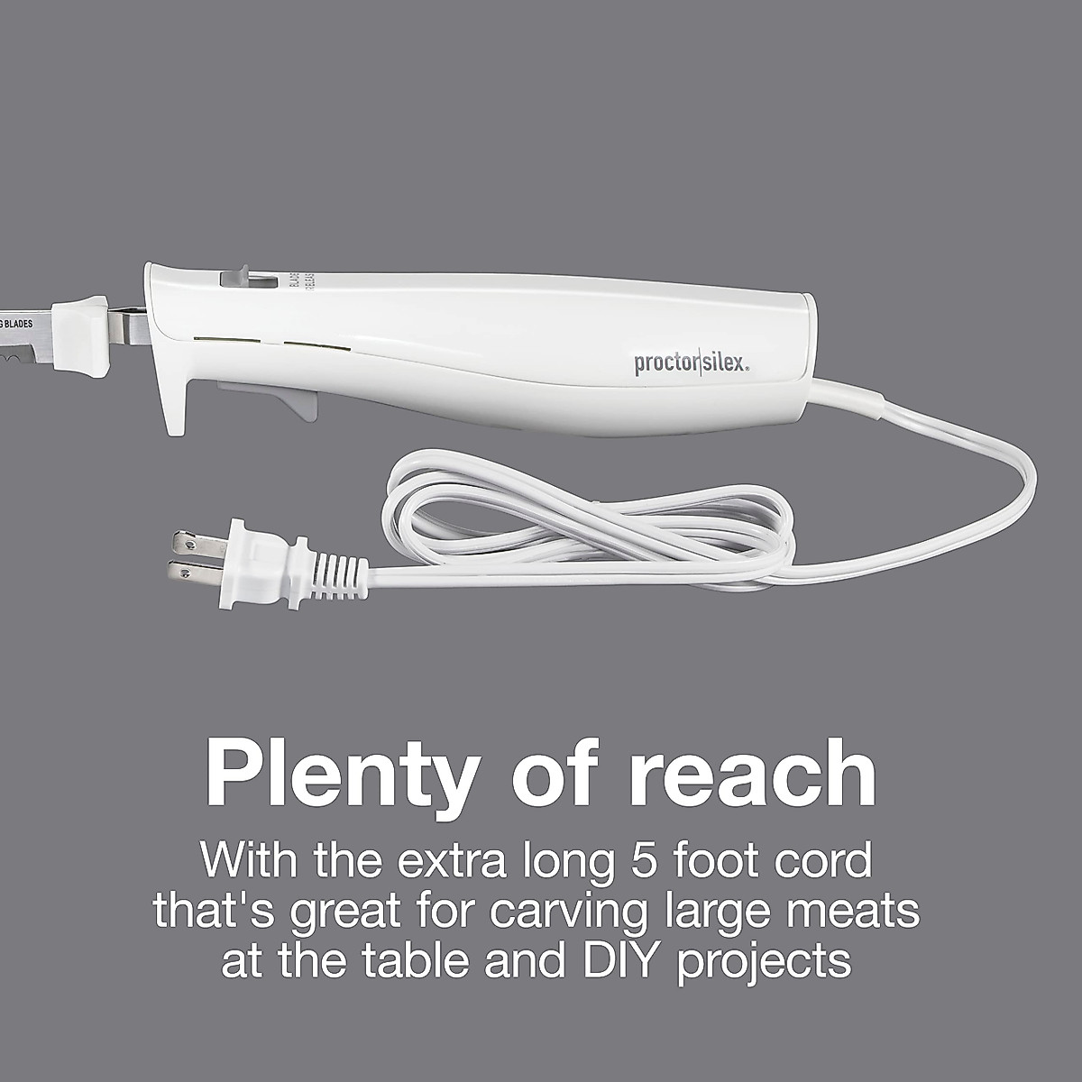 Proctor Silex Easy Slice Electric Knife for Carving Meats, Poultry, Bread, Crafting Foam and More, Lightweight with Contoured Grip, White, (74312)