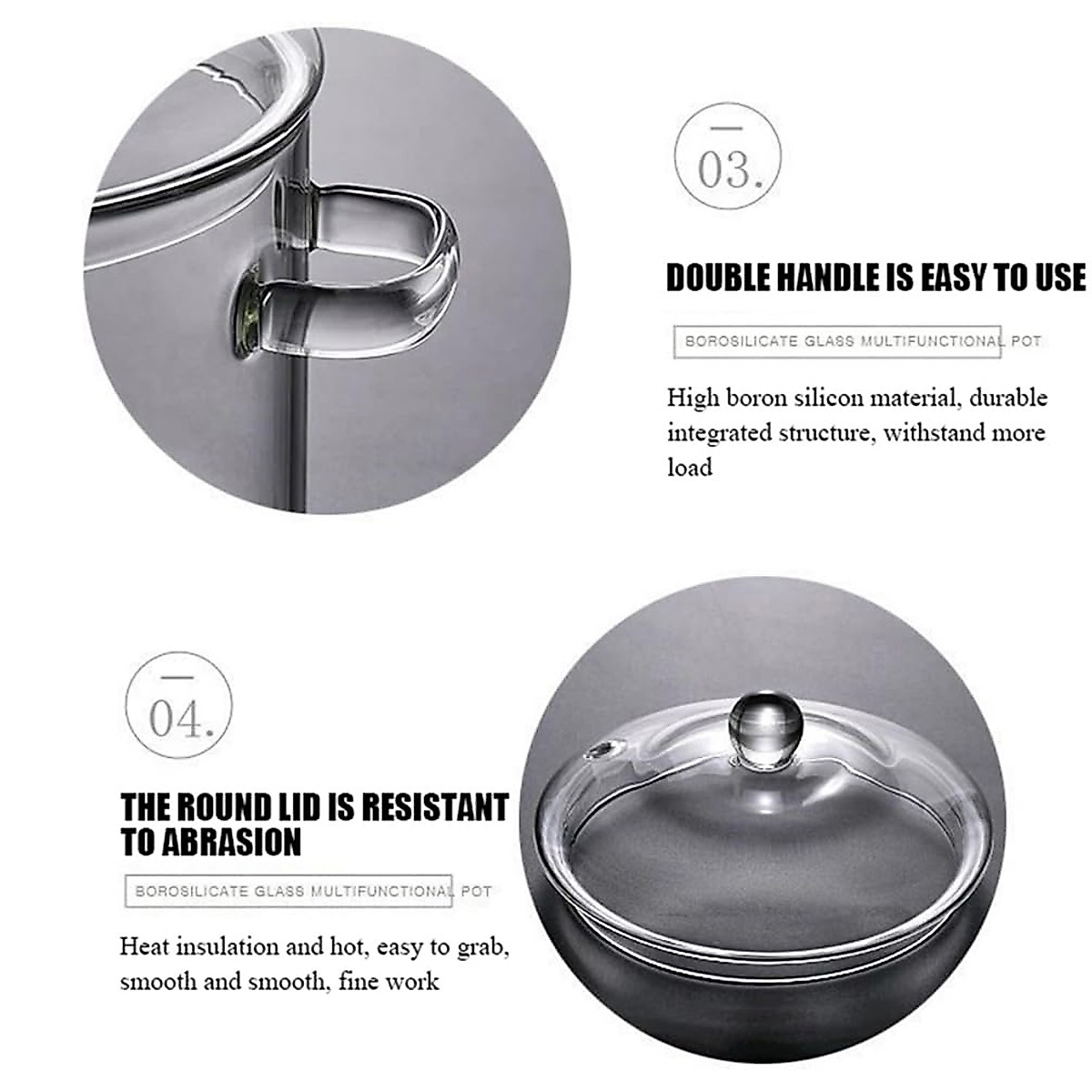 Glass Cooking Pot, 1.5L/50 OZ Glass Saucepan with Cover, Transparent Heat Resistant High Borosilicate Glass Stovetop Pot and Pan with Lid, Easy Grip Handles, Safe for Pasta Noodle (50OZ/1.5L)