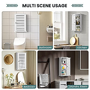 COSTWAY Wall Mounted Bathroom Cabinet, Wooden Storage Cabinet with 2 Adjustable Shelves and Reversible Door, Versatile Hanging Medicine Cabinet for Living Room, Kitchen, Entryway (White)