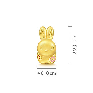CHOW SANG SANG 999 24K Solid Gold Charm Rabbit with Colorful Coins Patterns Charm Blessing Bracelet for Women 93618C