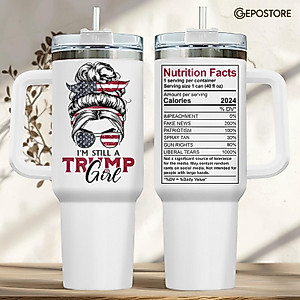 GEPOSTORE American Girls Tumbler 40oz with Handle, Nutrition Facts Girl Tumbler Cup, Patriots Gift for Girls, Birthday Gifts for Teen Girls