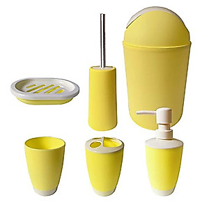 UNBAND Bathroom Accessories Set,6 Pcs Plastic Gift Set Toothbrush Holder,Toothbrush Cup,Soap Dispenser,Soap Dish,Toilet Brush Holder,Trash Can,Tumbler Straw Set Bathroom (Yellow)