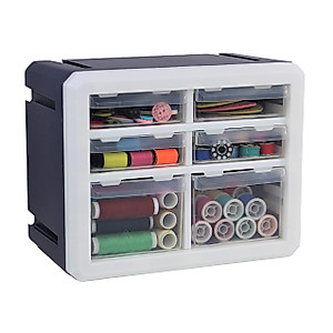 Bins & Things Mini Desk Craft Organizer 6 Small Drawers with Removable Dividers, Arts & Crafts Parts, Teacher Toolbox Organizer, Sewing Craft Cabinet, Hardware Organizers (9.25 x 5.5 x 7.75)