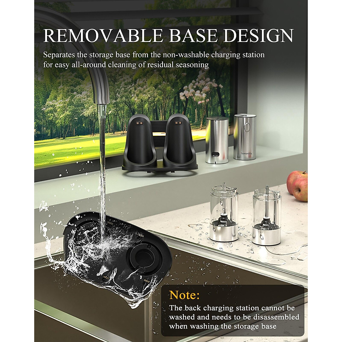 [Upgraded Larger Capacity]Electric Salt and Pepper Grinder Set Tomentific, Automatic Pepper Mills with Easy-to-Carry Dual Charging Station and Adjustable Coarseness, LED Light, Stainless Steel