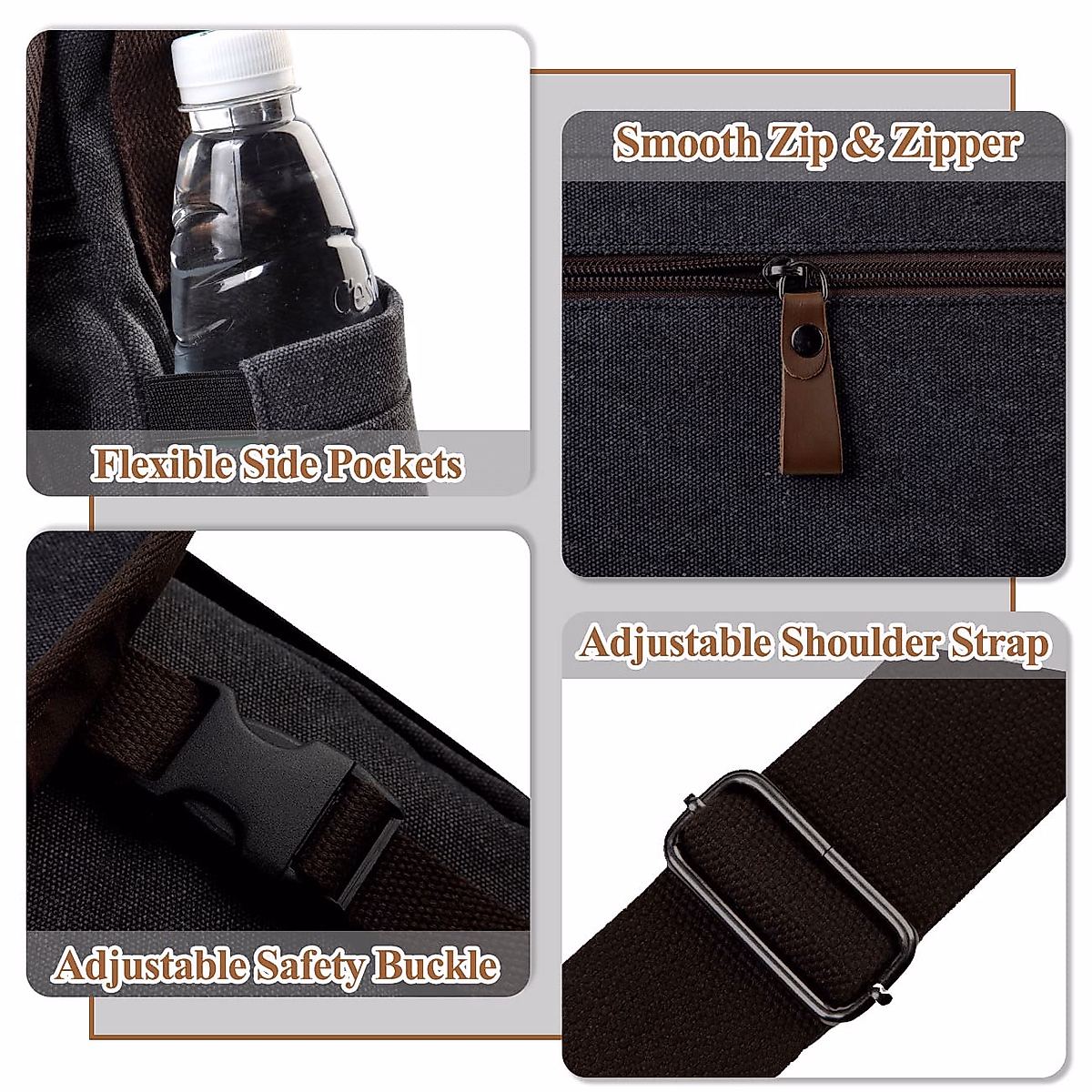 VASCHY Messenger Bag for Men, Canvas Water Resistant Briefcases 15.6in Laptop Bag Crossbody Satchel Computer Bags for Work Office Bag for Women Dark Gray