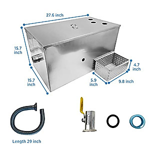 IHAYNER 40LBS Commercial Grease Traps Interceptor Grease Trap 20GPM Stainless Steel Grease Trap for Kitchen Restaurant