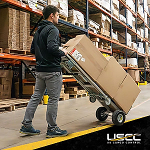 US Cargo Control Convertible Aluminum Hand Truck & Hand Cart - 2-in1 Folding Hand Truck, 770 LBS Capacity, Industrial Hand Dolly, Loop Handle and 10-Inch Pneumatic Wheels, Heavy Duty Dolly for Moving