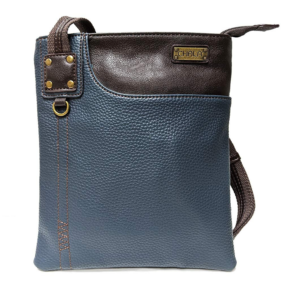 Chala Small Crossbody Phone Purse | SOFT Vegan Leather SWING Bag in Navy Blue Color (Dragonfly with Teal Flower)