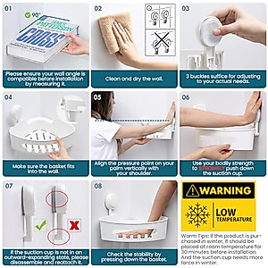 TAILI Corner Shower Caddy Suction Cups Heavy Duty,Small Bathroom Shower Shelf Storage Basket Wall Mounted Organizer for Shampoo,Conditioner,Plastic Shower Rack for Kitchen,Drill-Free Removable