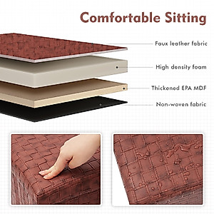 B FSOBEIIALEO Folding Storage Ottoman, Faux Leather Footrest Seat Long Bench Toy Box Chest, Brown 30"x15"x15"