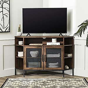 Walker Edison Modern Metal Mesh and Wood Corner TV Stand for TV's up to 55", 48 Inch, Dark Walnut
