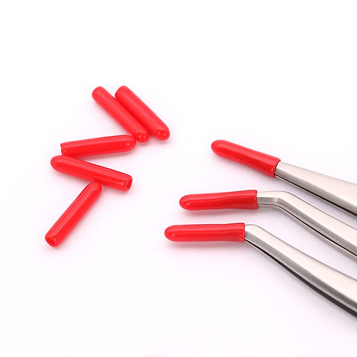 100 Pieces Red Plastic Eyelash Tweezers Cover Grafting Eyelashes Tips Covers Tweezer Point Protectors for Stainless Steel Straight Elbow Tweezers