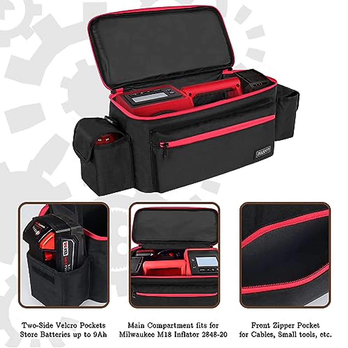 ZIOZERTT Air Compressor Bag Compatible with Milwaukee M18 Tire Inflator 2848-20/Craftsman V20, Air Pump Carrying Case Fits for Milwaukee Tools Accessories and 18V Battery, Black (Bag Only)