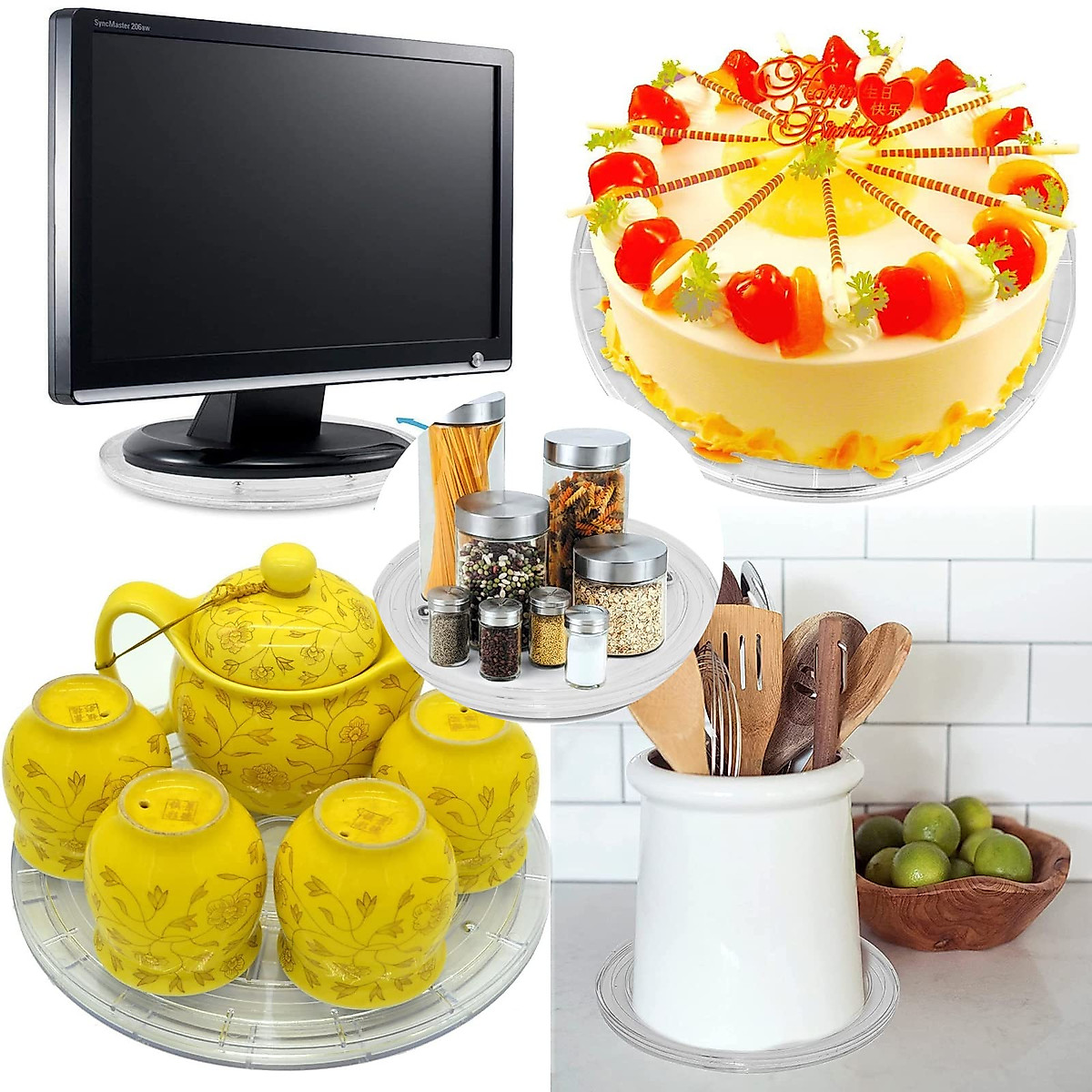 Lazy Susan , Orchidtent Turntable Organizer Heavy Duty Rotating Swivel Steel Ball Bearings Stand for Monitor/TV Computer Laptop Kitchen Corner Cabinet Spices Patio Table Jewelry Organizer 8 inch white