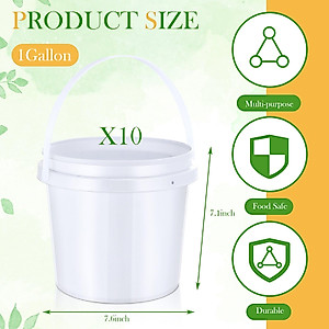 Yaomiao 10 Pcs 1 Gallon Bucket White Plastic Bucket Without Lids Paint Buckets Pails Paint Cans Storage with Handle Bucket Pail Container for Multipurpose Household Crafts Projects(1 Gallon)