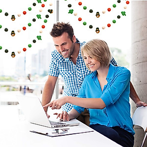 Glaciart One St. Patrick's Day Felt Ball Garland - Pre-Assembled Shamrocks, Clover and Leprechaun Irish Party Decoration - Pompom Party Decor - 100% Natural Wool Pom Poms with Cotton String - 6 Feet