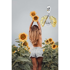 NanMuc Women Sunflower Charm You are My Sunshine Gold Plated Bead for Pandora Bracelets Wife friend Jewelry Mothers Day Gifts