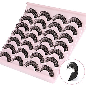 Newcally Russian Strip Lashes Mink DD Curl Wispy Fluffy False Eyelashes Natural Thick Volume Faux Mink Eye Lashes Pack Reusable Handmade Like Fake Lashes Extension 14 Pairs Black