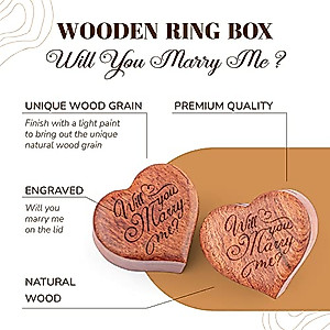 Ring Box Heart - Handmade Wooden Ring Box for Proposal, Rustic Vintage Ring Bearer Box, Wooden Ring Box Heart Shape Ring Box (Will You Marry Me - Heart)