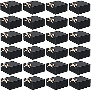 24 Pack Gift Boxes with Lids Bridesmaid Proposal Box 8 x 8 x 4 Inches, Elegant Gift Wrap Boxes Wedding Gift Boxes Kraft Paper Empty Boxes for Packaging Birthday Present Cupcake Crafting(Black)