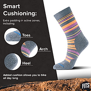 FITS Medium Hiker Crew Sock for Men and Women, Merino Wool, Cushion, Breathable, Odor Resistant, Lightweight Hiking Sock, Coal, Medium