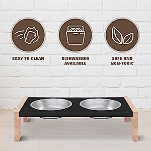 PEEKAB Raised Cat Bowls Elevated Small Dog Bowls,15°Tilted Raised Solid Wood Bowl Holder with 2 Stainless Steel Cat Bowls for Food and Water,Pet Bowls for Indoor Cats and Puppies Small Sized Dogs