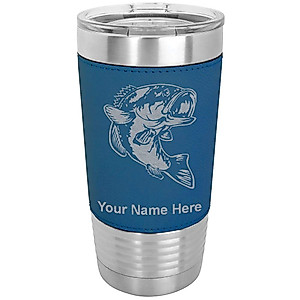 LaserGram 20oz Vacuum Insulated Tumbler Mug, Bass Fish, Personalized Engraving Included (Faux Leather, Blue)