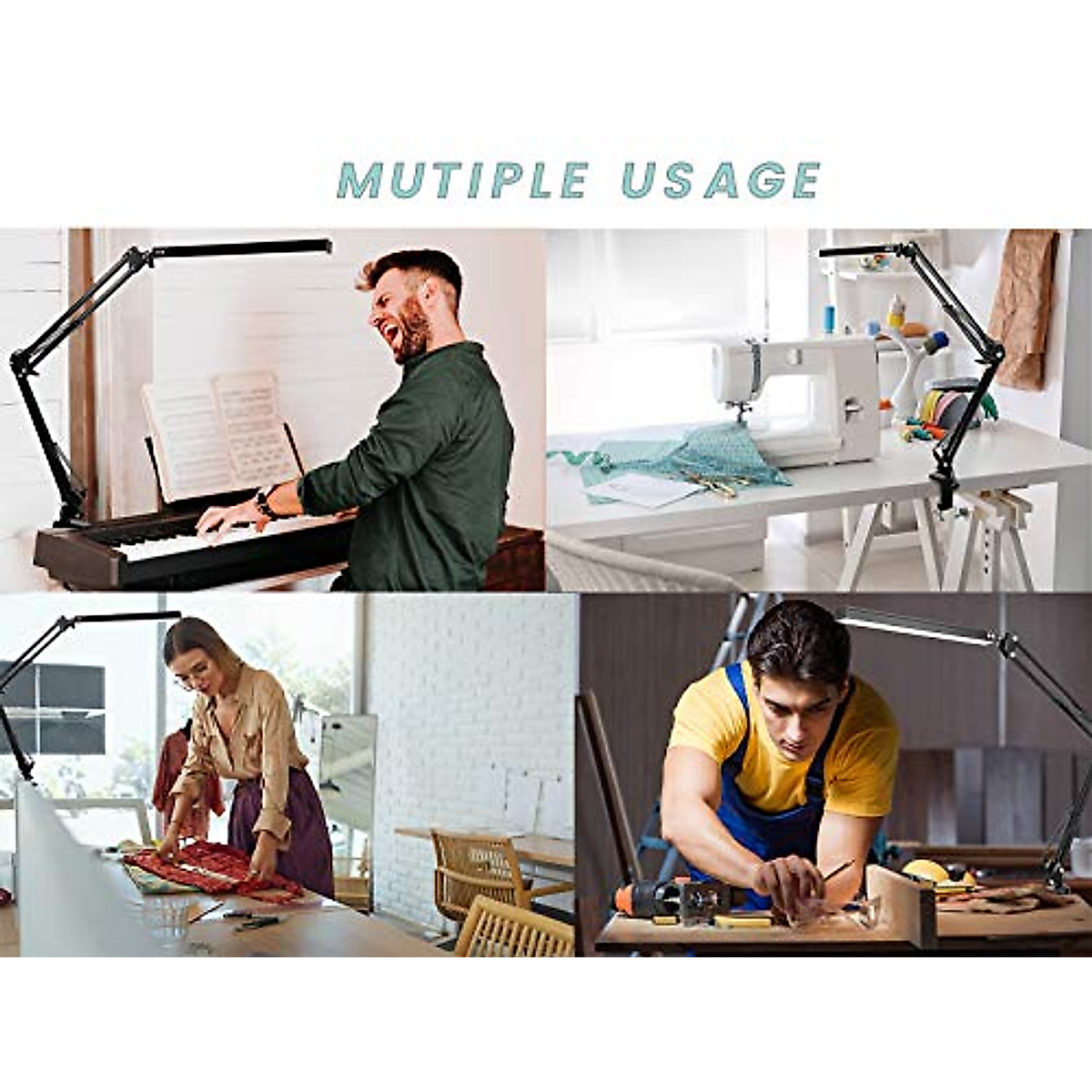 weishan Manicure Table Light, Nail Lamp with Clamp, 10W LED, Swing Arm - lampara para hacer uñas de mesa