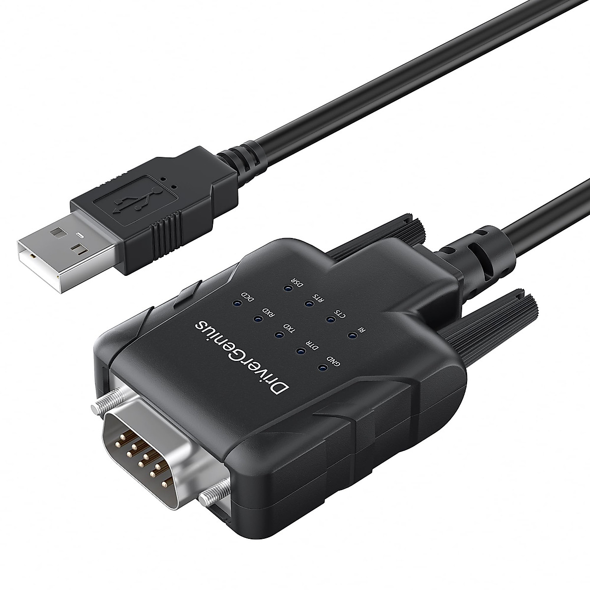 DriverGenius USB to Serial RS232 DB9 Adapter Cable with 9 x LED Indicators - Prolific PL2303 - Compatible with Windows 11, macOS Sequoia 15.1.1, Linux (USB232A-E-A, 3ft/1m)
