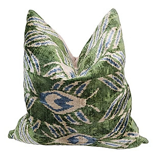 CANVELLO-Exquisite  Down Pillow/Throw Cushion: Feather Pillows Elegance & Art | Iconic Throw Pillows with Ikat Design  | Soft Velvet Silk   (20" x 20”)