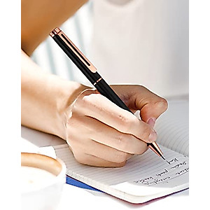 Cambond Black Pens, Ballpoint Pen Bulk Black Ink 1.0 mm Medium Point Smooth Writing Black and Rose Gold Pens for Men Women Police Uniform Office Business, 3 Pens with 6 Refills (Black)